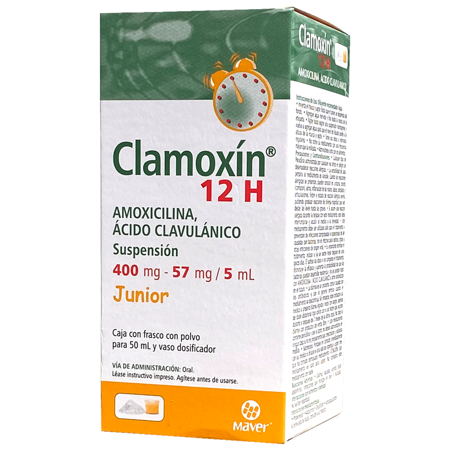 AMOXICILINA CLAMOXIN AC CLAVUL 12H SUSP JR 400 57 MG 50 ML – Farmacias ...
